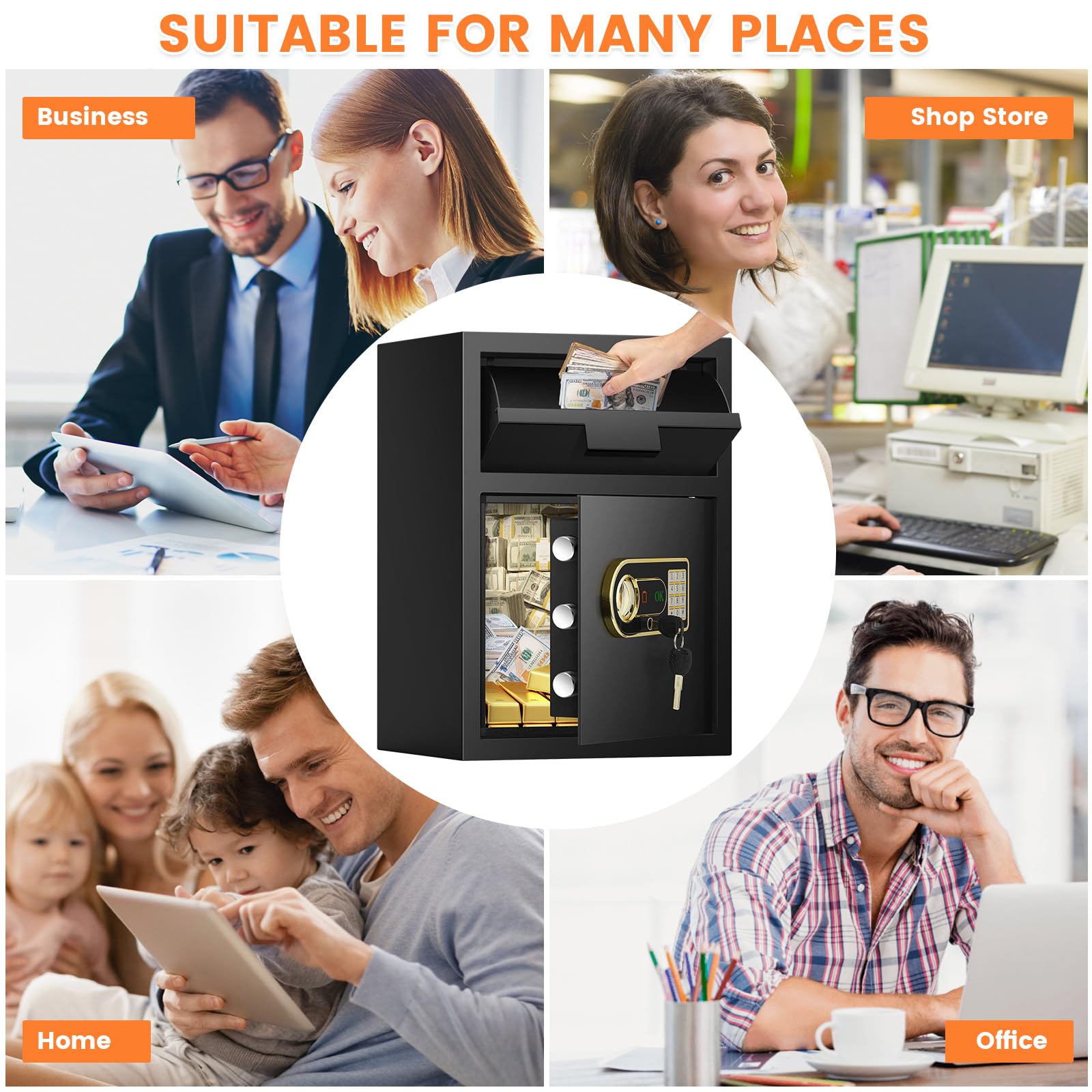 4.2 Cu ft Large Home Safe Fireproof Waterproof with [TWO DEPARTMENTS], [ANTI-THEFT] Fire Proof Safe Boxes for HOME USE with Hidden Cabinet, Personal Fireproof Safe for Home Office Document Valuable