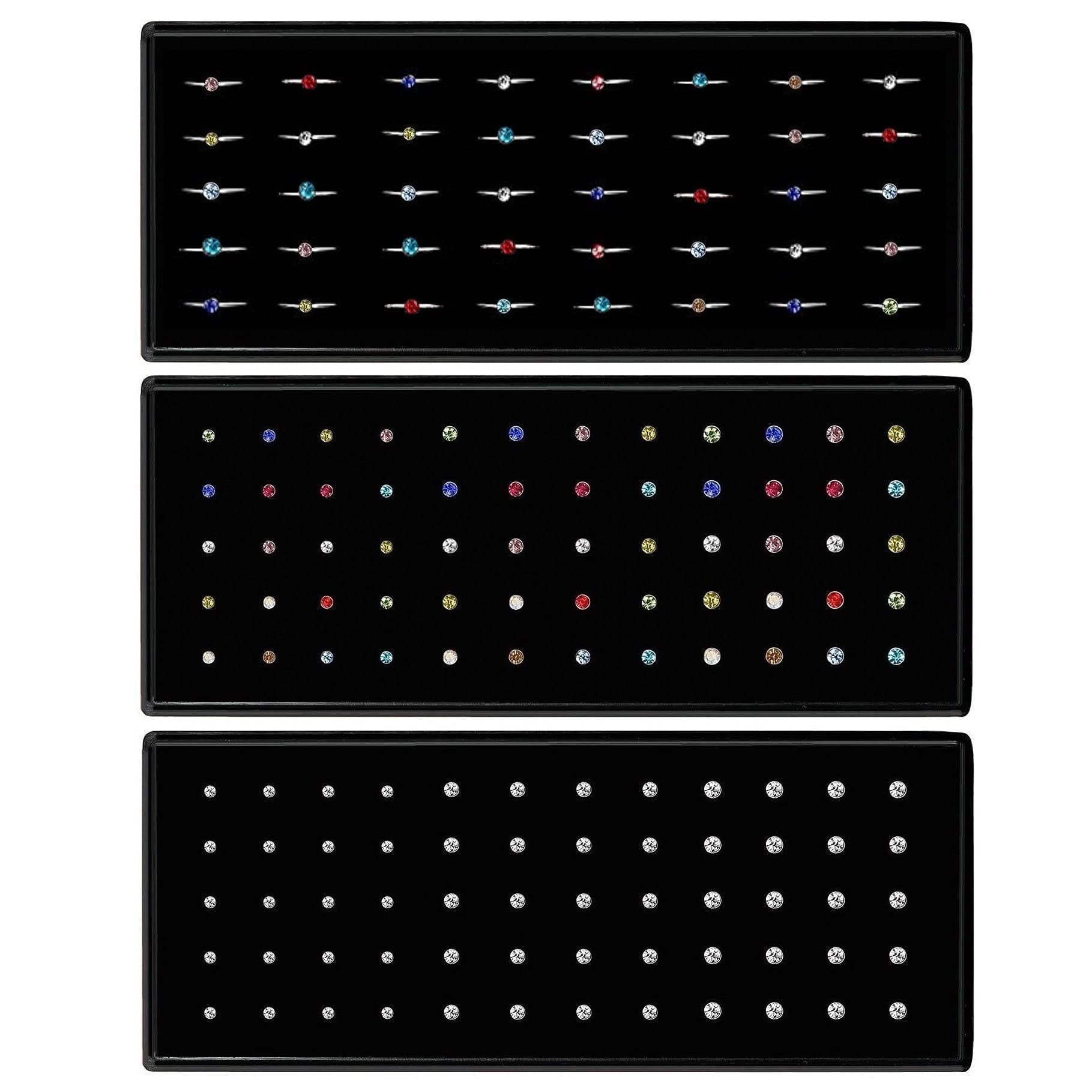 3 Sets 160 Pcs Nose Rings and Nose Studs, Surgical Stainless Steel Nose Piercings, Colorful Nose Rings Hoops Jewelry for Women, 1.5/2/2.5mm L Shaped Nose Rings Studs for Men, Idea Gift or Daily Wear
