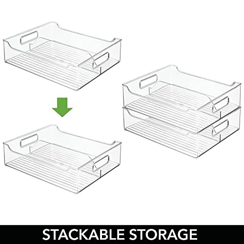 mDesign Wide Plastic Kitchen Pantry Cabinet, Refrigerator, Freezer Food Storage Bin with Handles - Divided Organizer for Fruit, Yogurt, Snacks, Pasta - BPA Free, 14.5" Long, 2 Pack - Clear