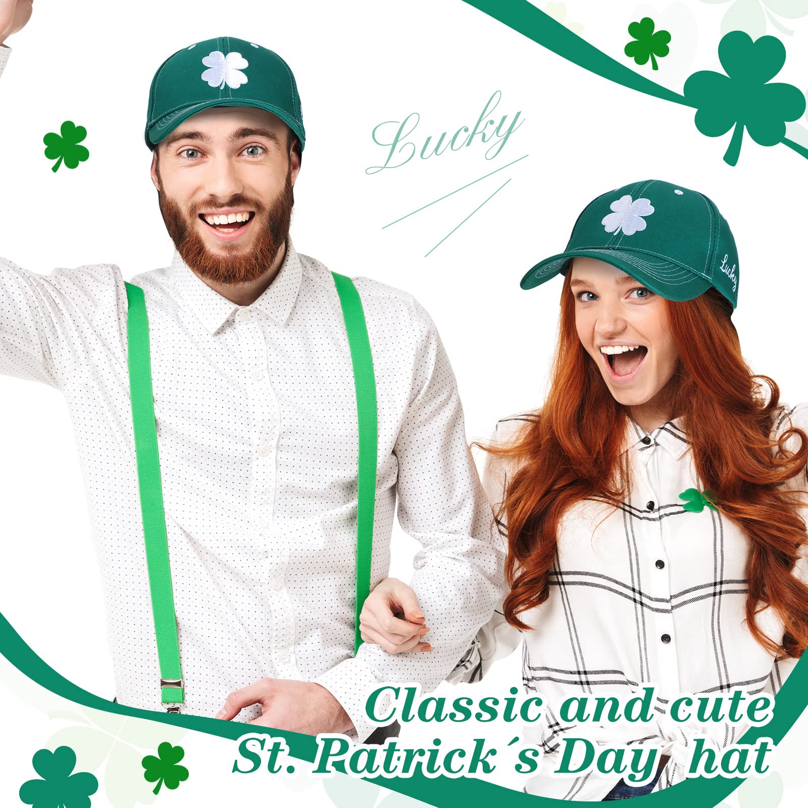4 Pcs St. Patrick's Day Baseball Hat Shamrock Baseball Cap Irish Hat Clover Embroidered Hat Irish Gifts for Men Women (White)