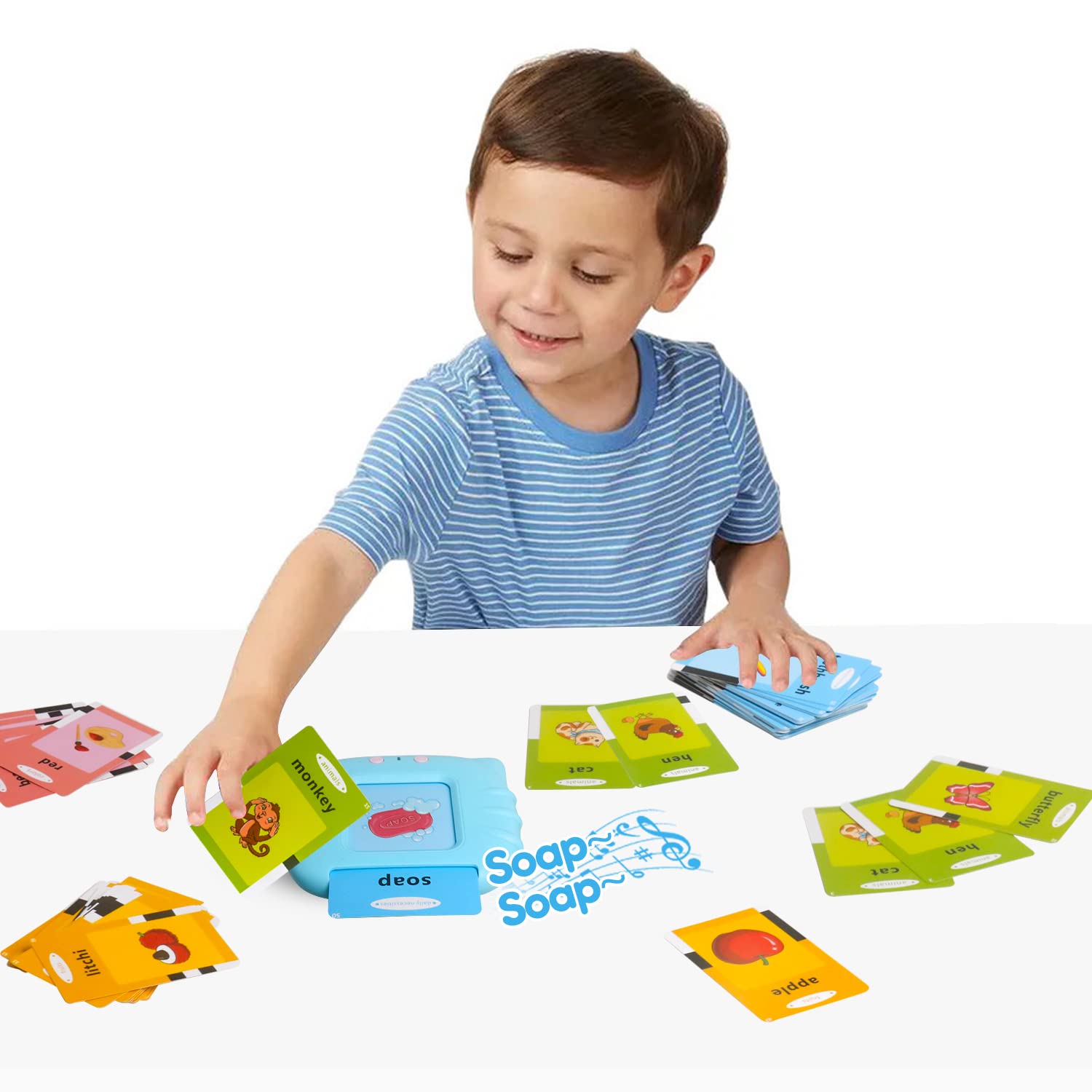 Toddler Flash Cards Learning Toys for 2 3 4 5 6 Year Old Reading Machine with 112 Pcs Flash Cards 224 Words Preschool Learning Activities for Toddlers Kids Birthday Gifts (Blue)