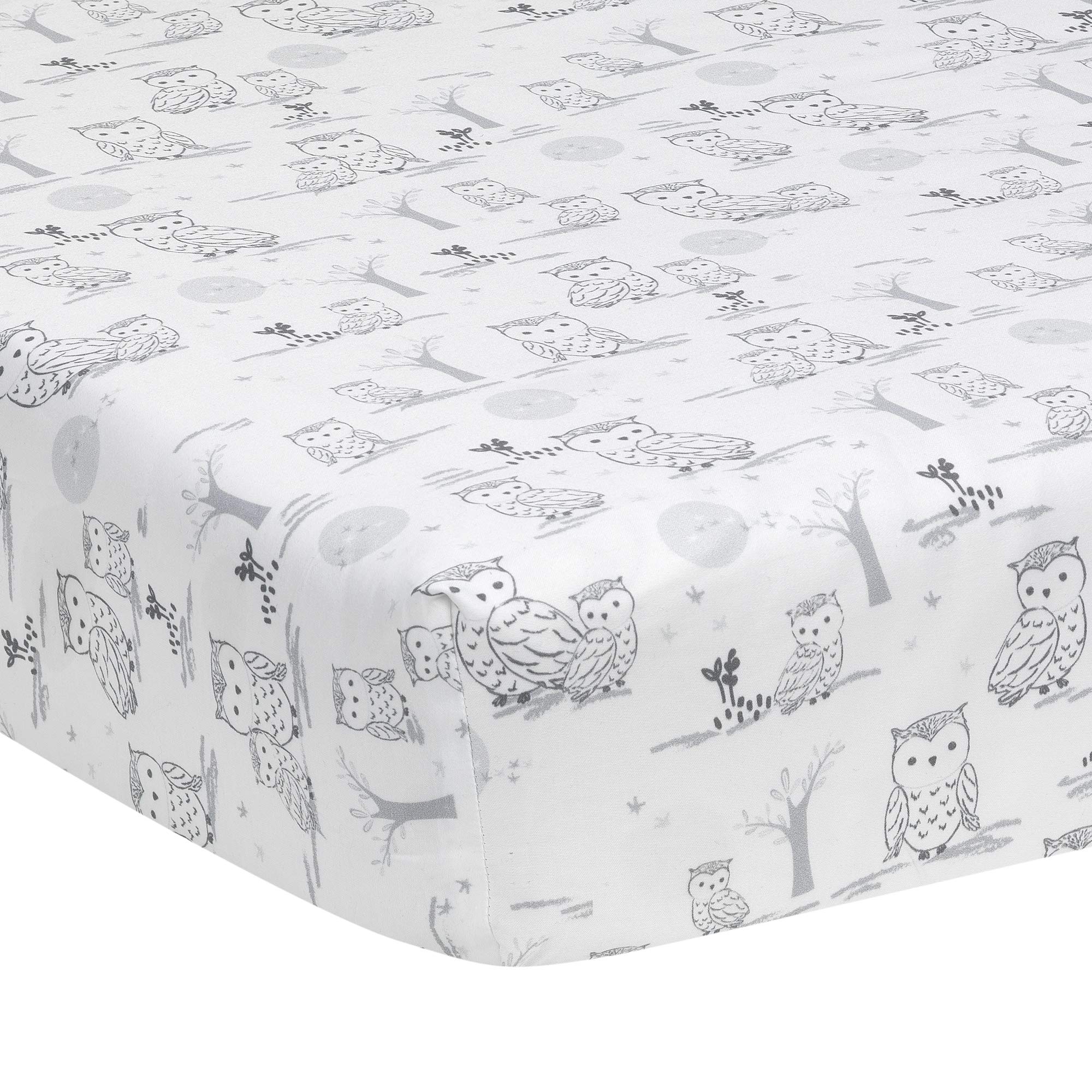 Lambs & Ivy Luna White/Gray Celestial Owl 4-Piece Nursery Baby Crib Bedding Set (740004V)