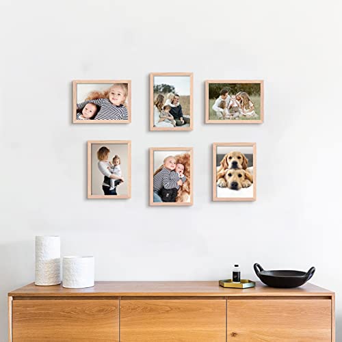 ATOBART 5x7 Picture Frame, OAK Wood Photo Frame with Perspex Glass for Vertical or Horizontal Tabletop Wall Display for Photos, Paintings, Posters, Artwork, Birthday Christmas Gift, Set of 6