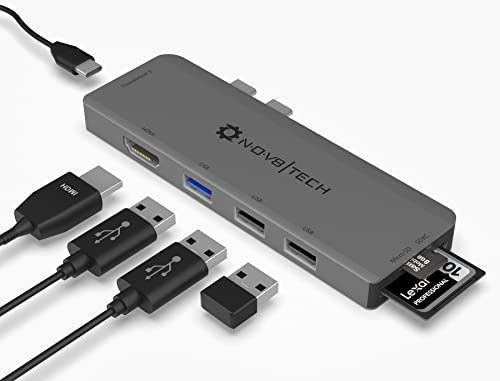 NOV8Tech USB C Hub – Multiport Adapter for MacBook Pro/Air – 7 in 2 USB C Docking Station - Thunderbolt hub – HDMI to USB C Dongle – SD Card Reader for Mac (Space Gray)