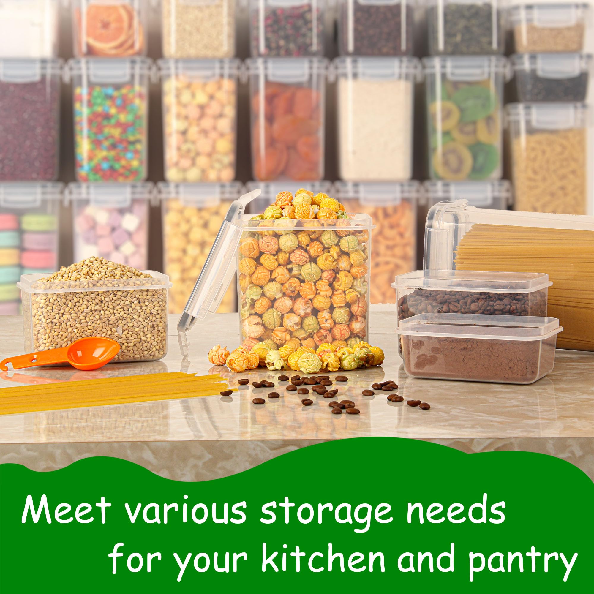 Airtight Food Storage Containers with Lids Set 10 Pack, Clear Plastic Pantry & Kitchen Organizers and Storage for Cereal Flour Pasta Snacks Sugar & Dry Food, BPA Free, with multiple Labels & Spoons