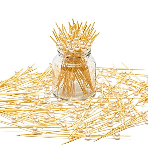 White Pearl Cocktail Picks, Bamboo Toothpicks (4.7 In, 150 Pack)