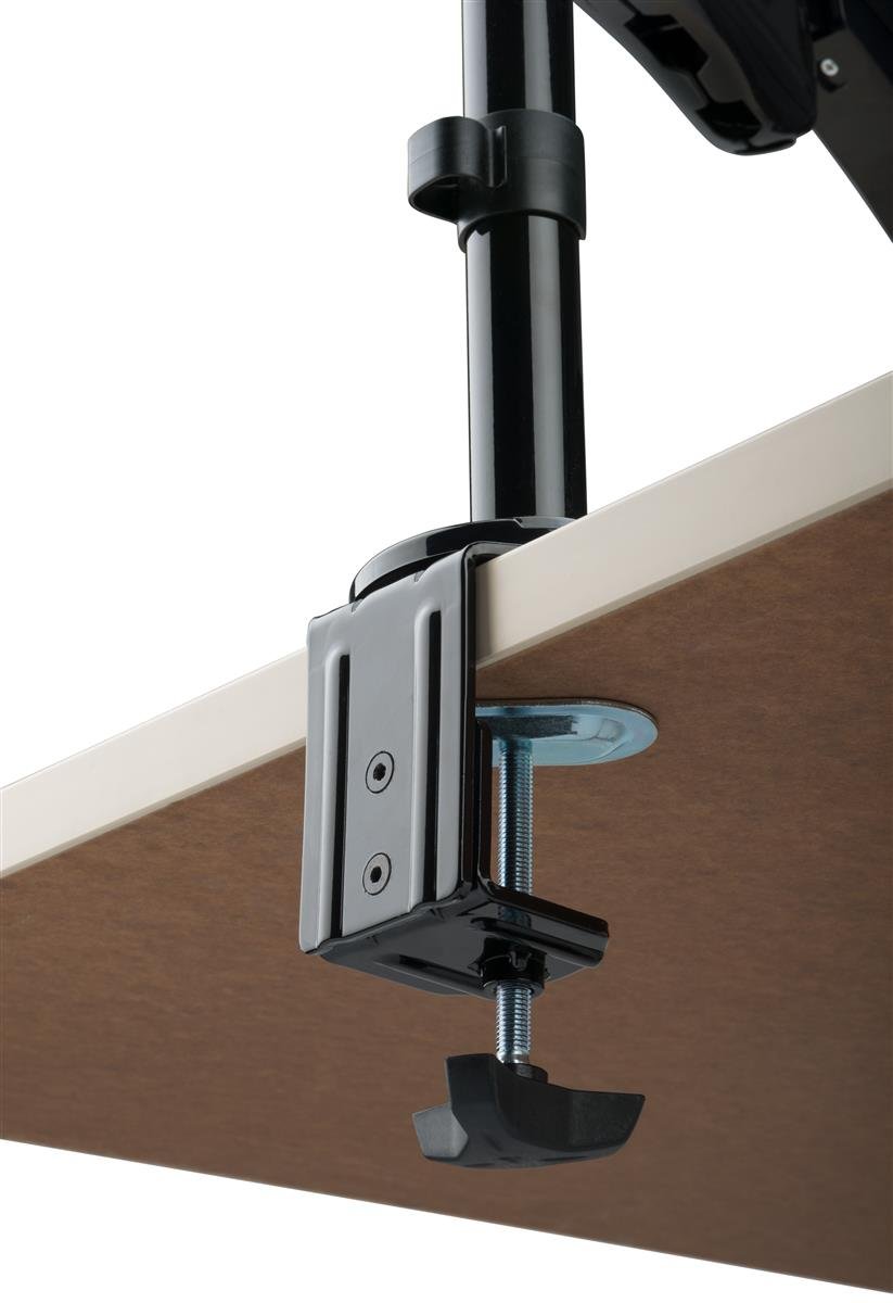 Displays2go Flat Screen Monitor Clamp System has Extendable Bracket, Steel, Aluminum β Black Finish (LMSSWDM2A)