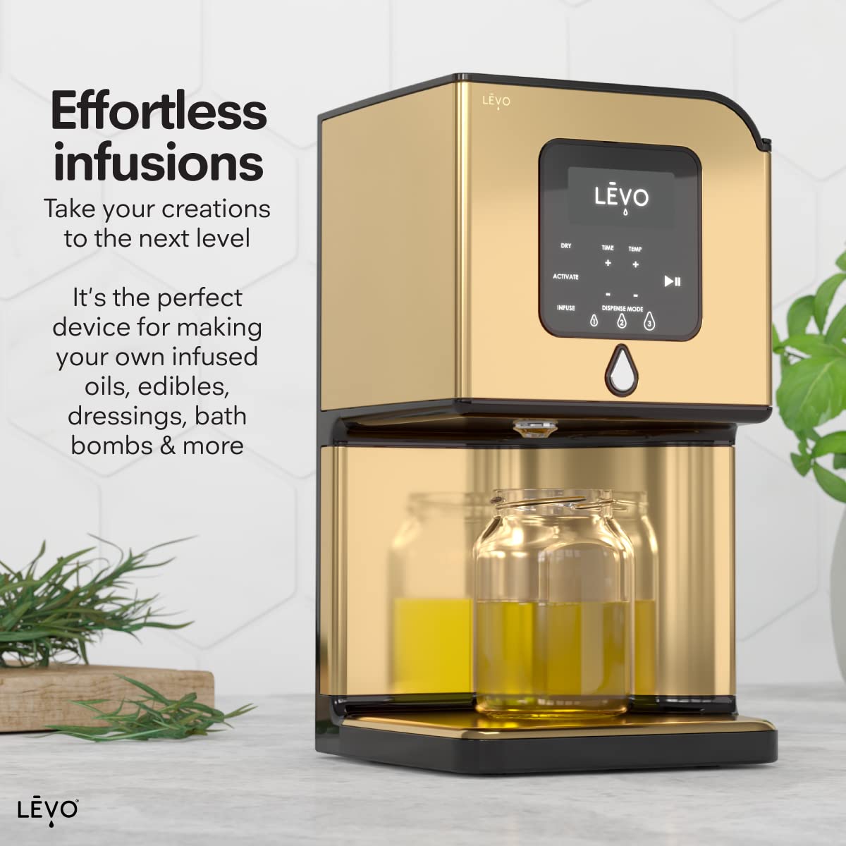 LEVO Lux - Premium Herbal Oil Infusion Machine - Botanical Extractor - Herb Dryer, Decarboxylator, & Oil Infuser - Gourmet Edible Infusion Maker - For Infused Gummies, Brownies & More - Silver