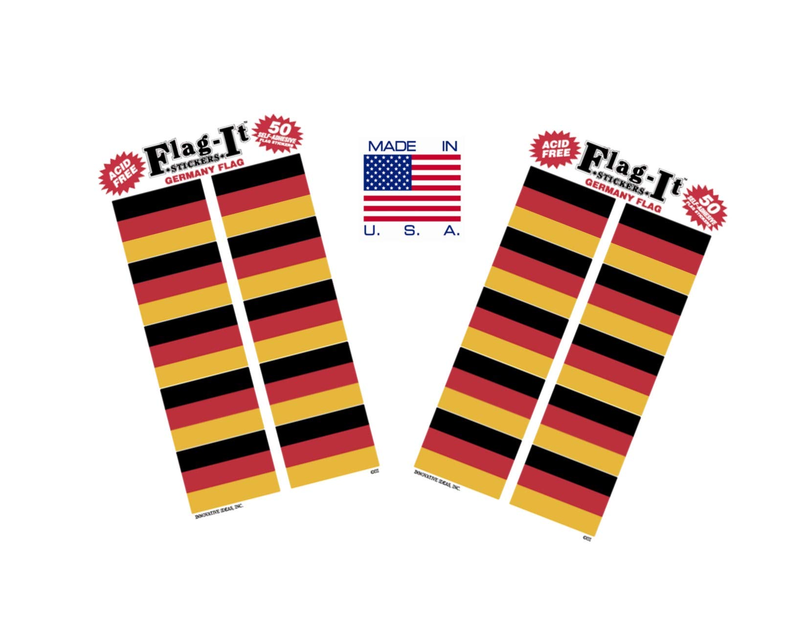 Made in The USA! 2 Packs of Flag-It Germany Flag Stickers, 100 German Sticker Decals