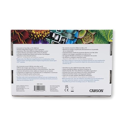 Carson eFlex 78x/324x Effective Magnification (Based on a 27" monitor) LED Lighted USB Digital Microscope with Flexible Stand and Base (MM-840) , White