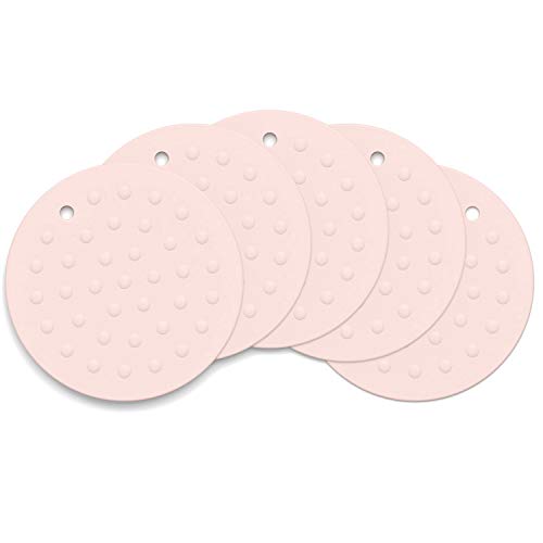 Silicone Trivet Mat Pot Holders, 5 Pack Heat Resistant Non-Slip Kitchen Trivets, Super Soft Flexible Easy to Wash and Dry, Perfect for Hot Pots and Pans, Dining Table and Countertop, Jar Opener