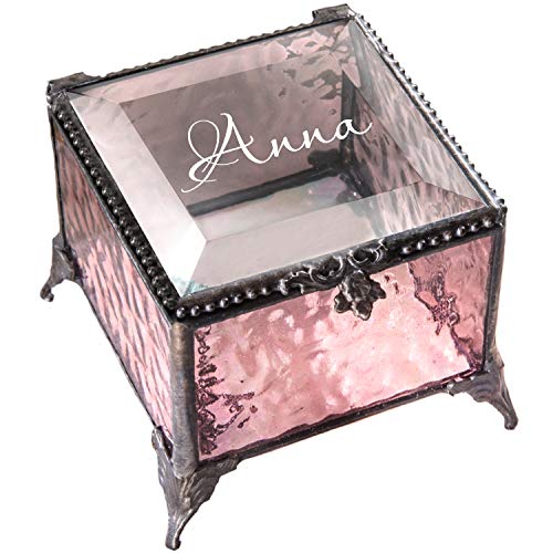Personalized Pink Rose Glass Box Decorative Vanity Display Case Storage Jewelry Organizer Keepsake Gift for Her Girl Women Pink Vintage Decor J Devlin Ellen Box 903 EB245