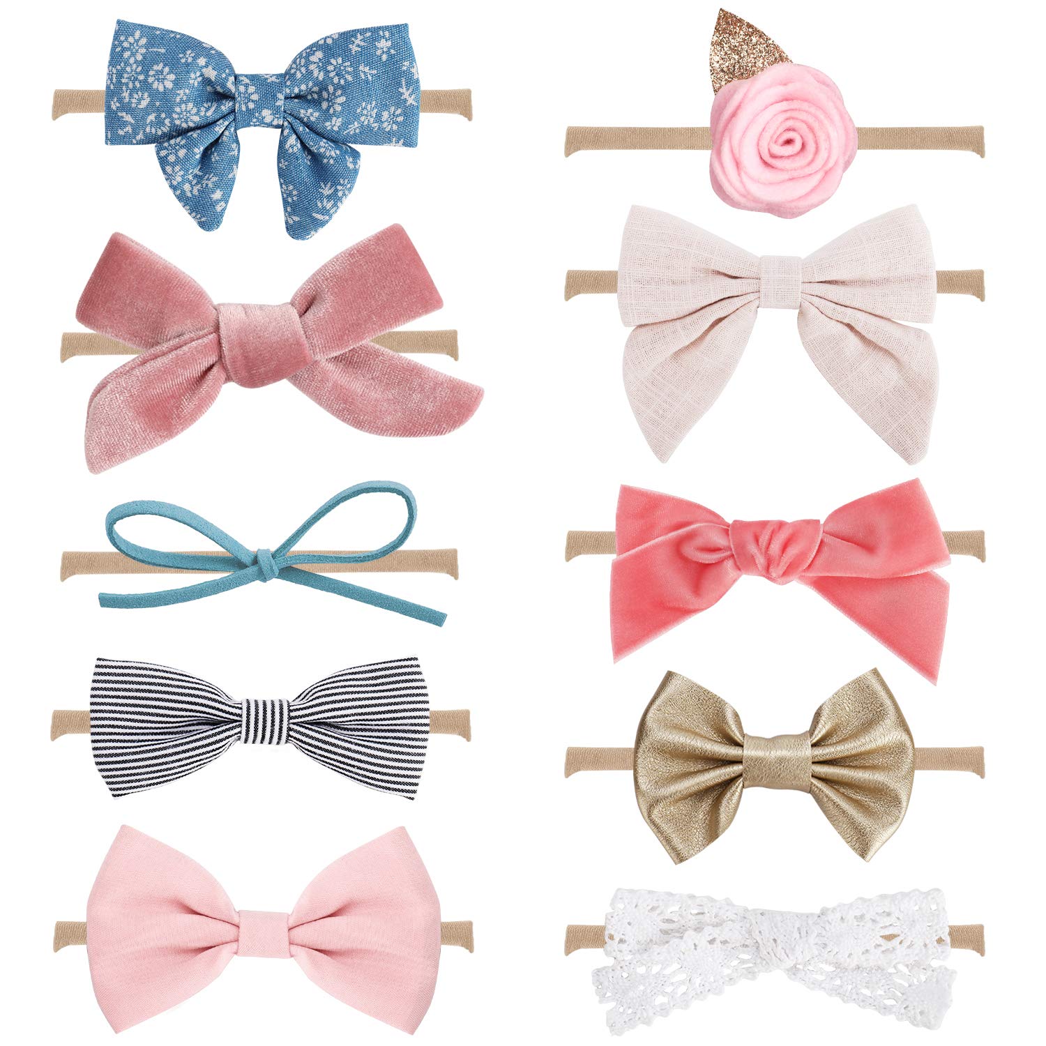MiiYoung 10-Pack Baby Girl Headbands and Bows, Newborn Infant Toddler Hair Accessories