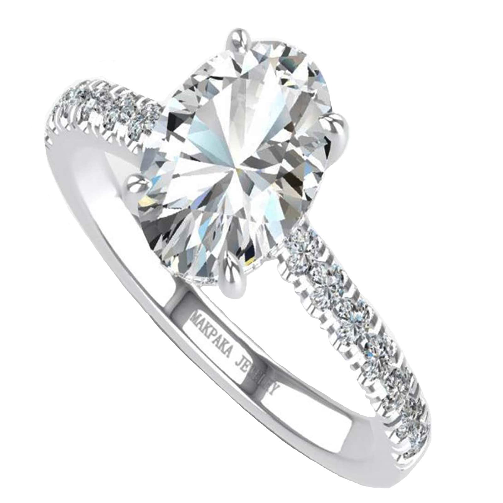 3.46 Carat Moissanite Rings, Sterling Silver with 18K White Gold Plated Solitaire Engagement Ring, Silver, Moissanite