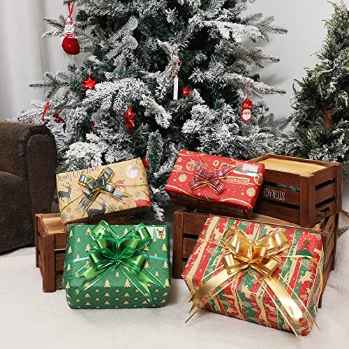 ADARRO 24PCS Christmas Pull Bows for Gift Wrapping with Ribbon for Presents, Florist, Bouquet, Basket Wrap Decoration, Christmas Bows Small(1.18”Wide)12PCS, Large(1.97”Wide)12PCS