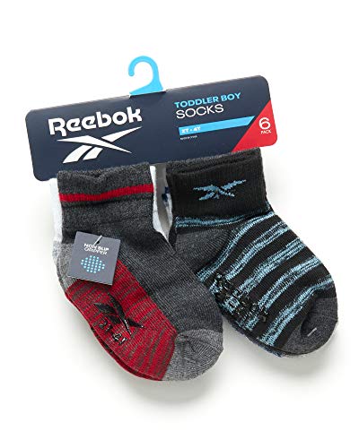 Reebok Girl's 6 Pack, 12 Pack Comfort Cushion Quarter Cut Socks (Infant/Toddler), Size 2-4T, Black/White (6 Pack)