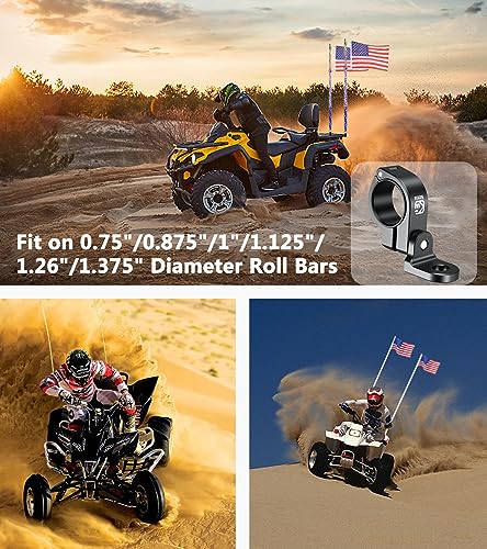 ATV Whip Light Mount, Sturdy Aluminum Alloy Whip Flag Mount, 360° Rotating Adjustable Light Bar Mount for ATV Motorcycle 0.75"/0.875"/1"/1.125"/1.26"/1.375" Tubular Bars and Handlebars (1 pc Black)