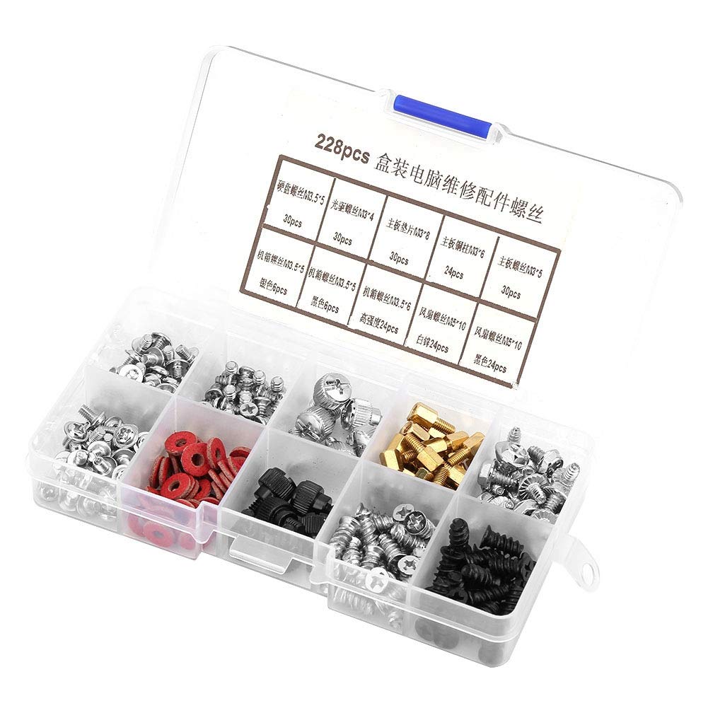 Motherboard Screws ,228PCS Personal Computer Screws, PC Assortment Kit Repair Tool ,for Hard Drive Computer Case Motherboard Fan Power Graphics