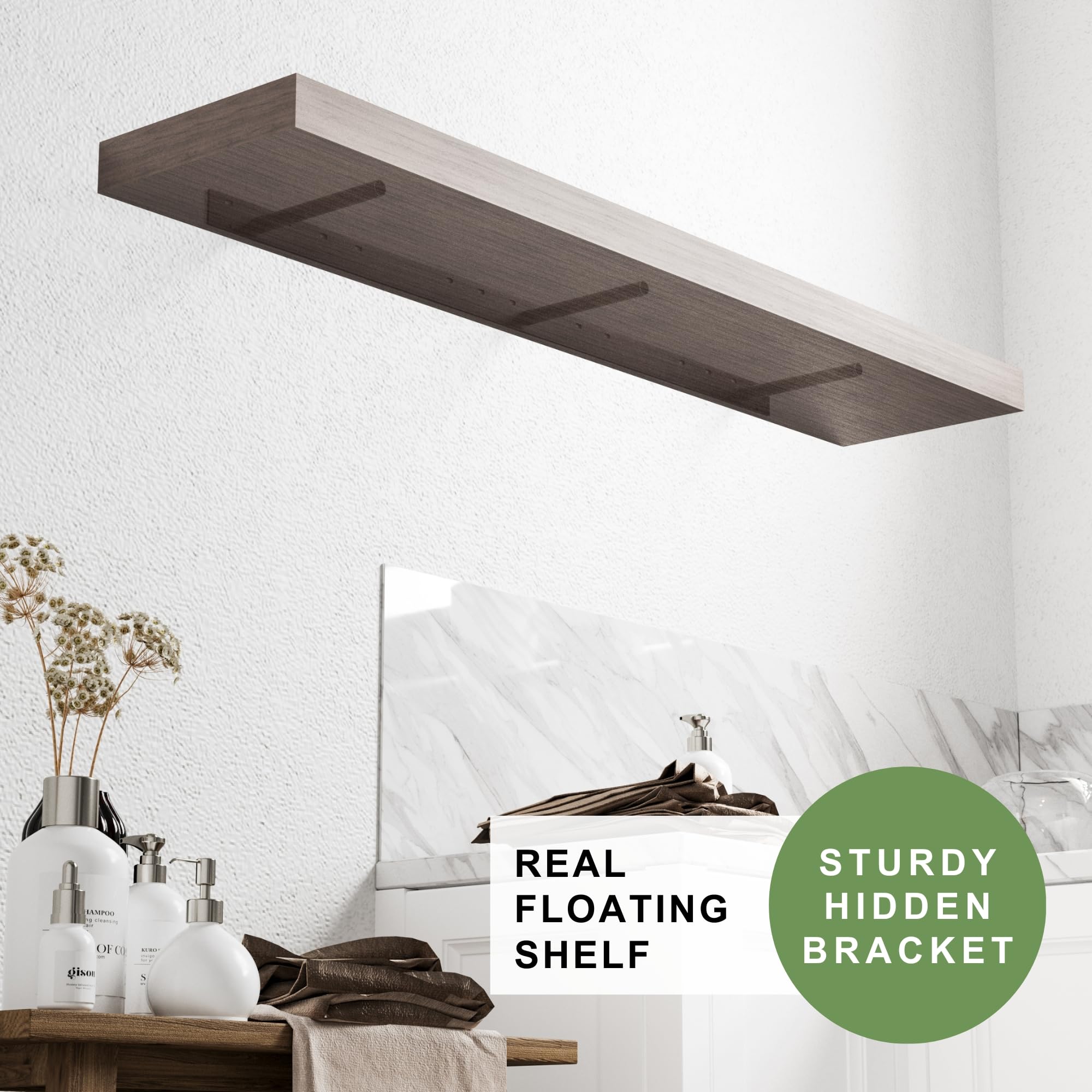 Wallniture Ronda 48 inch Walnut Floating Shelf, Floating Bookshelves for Wall, Decorative Wall Shelves for Living Room, Kitchen, Bedroom