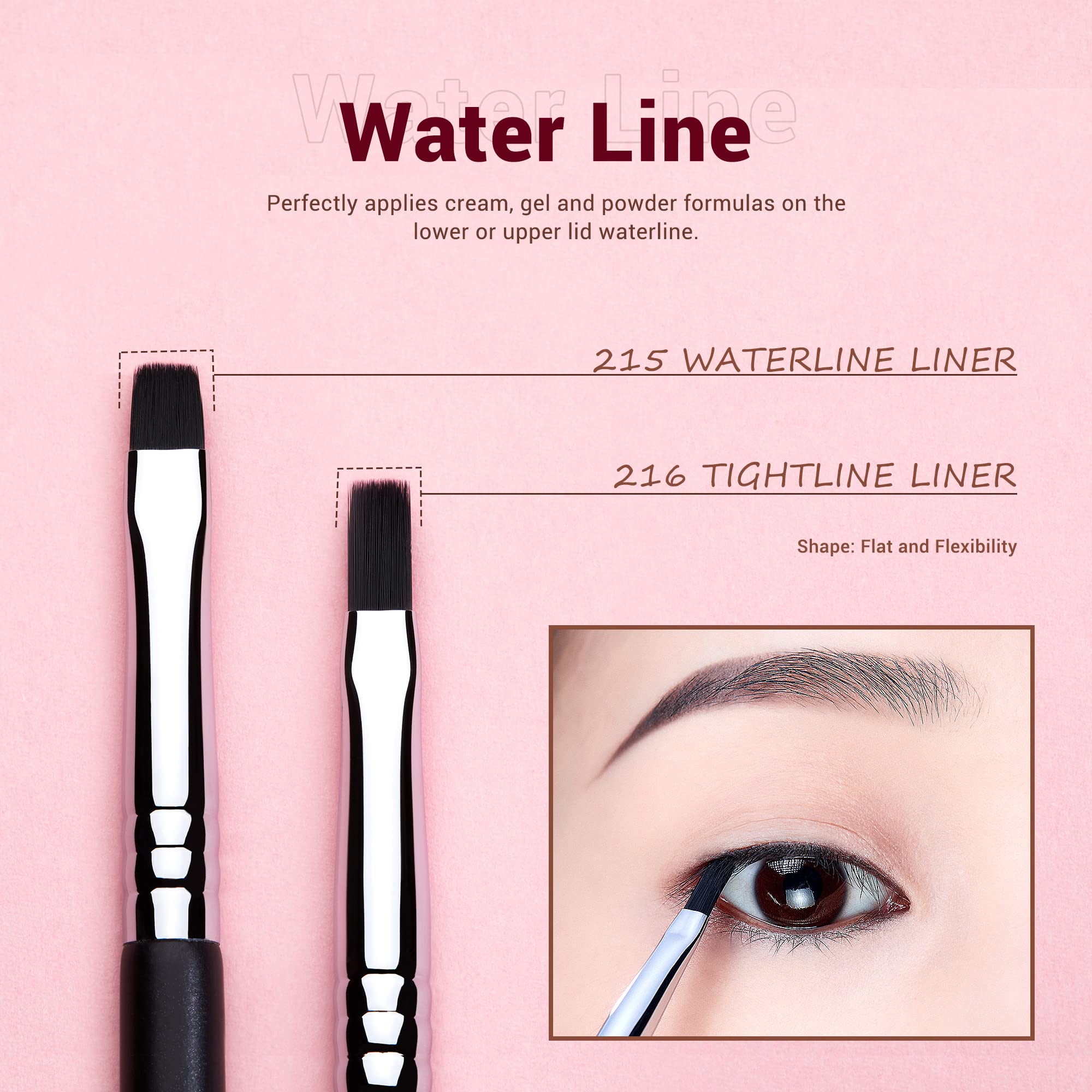 Jessup Eyeliner Brush Set, Professional Eye Liner Makeup Brushes 11pcs, Angled Flat Definer Ultra Fine Bent Pencil Point Eyeliner Brushes for Precision Liner, T324