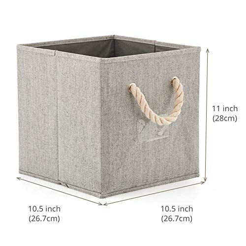 EZOWare Set of 8 Bamboo Fabric Storage Bins with Cotton Rope Handle for Nursery Toys, Gray + Beige