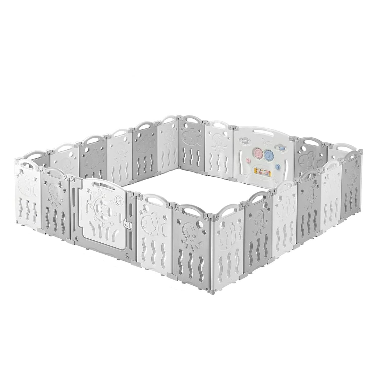 Albott Baby Fence 22 Panel Baby playpen Folding Play Pen Kids Activity Center Safety Play Yard Home Adjustable Shape Free Combination Portable Design for Indoor Outdoor Use (Grey, 22 Panel)