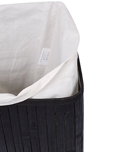 BirdRock Home Corner Laundry Hamper with Lid and Cloth Liner - Bamboo - Black - Easily Transport Laundry Basket - Collapsible Hamper - String Handles