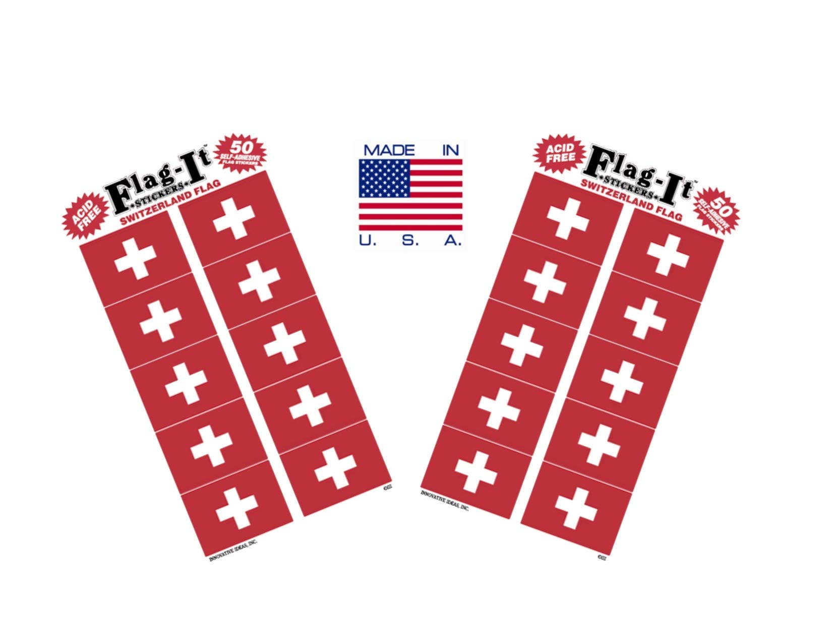Made in The USA! 2 Packs of Flag-It Switzerland Flag Stickers, 100 Swiss Sticker Decals