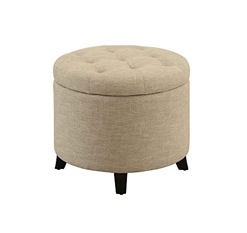 Convenience Concepts Designs4Comfort Round Storage Ottoman 19.75" - Versatile Contemporary Foot Stool for Living Room, Office, Tan Fabric