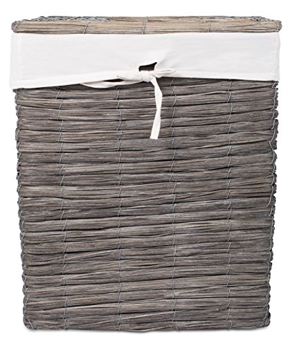 BirdRock Home Rustic Woven Wood Peel Laundry Hamper with Lid - Thin Weave Laundry Basket - Removable Liner - Dirty Clothes Storage Bin - Grey