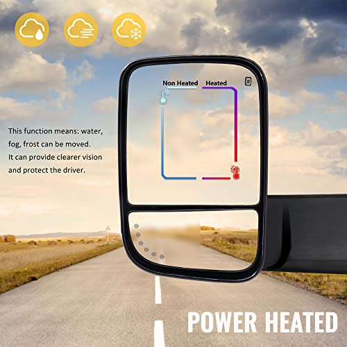 Sanooer Towing Mirrors Compatible with 2009-2018 Dodge Ram 1500, 2010-2018 Dodge Ram 2500 3500 with Power Glass Heated Turn Signal Light Puddle Lamp Temp Sensor Filpup Pair Set