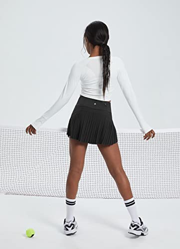 BALEAF Women's Pleated Tennis Skirts High Waisted Lightweight Athletic Golf Skorts Skirts with Shorts Pockets Black Medium