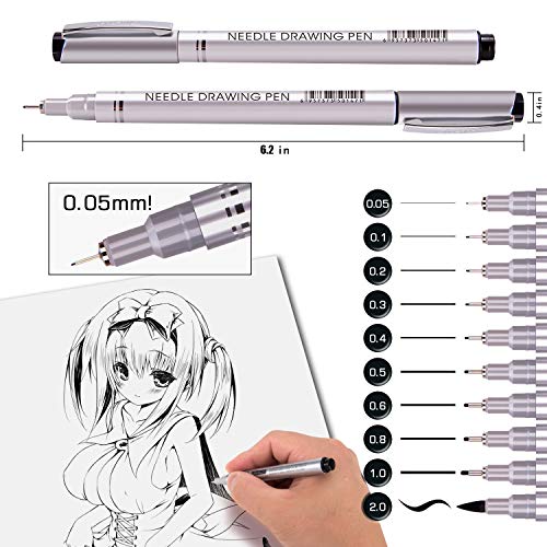 Fhyhej Black Precision Micro Line Pens,Ultra Fine Point Drawing Pen Set, Anti-Bleed Waterproof Archival Ink, Artist Illustration, Technical Drawing, Technical,Drawing,Office Writing,10/Set (Black)