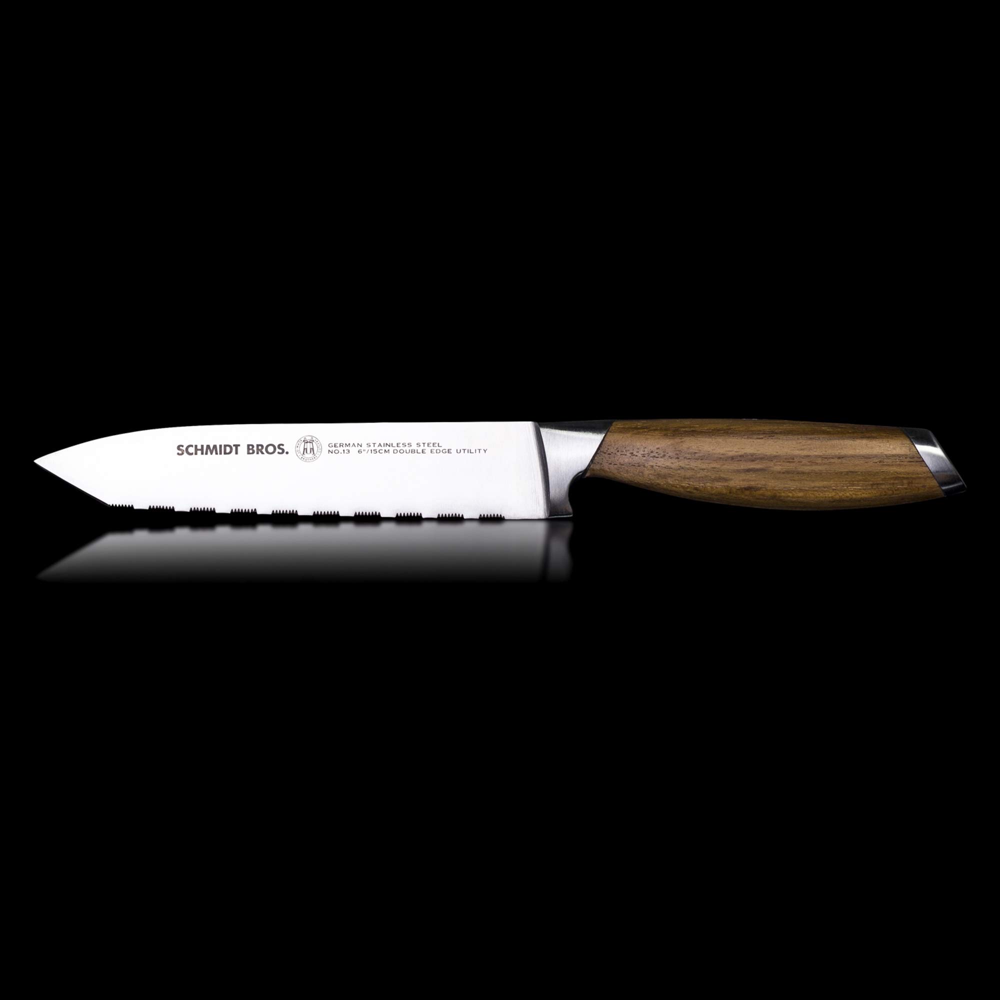 Schmidt Brothers - Bonded Teak, 6" Double Edge Utility Knife, High-Carbon German Stainless Steel Multipurpose Kitchen Cutlery