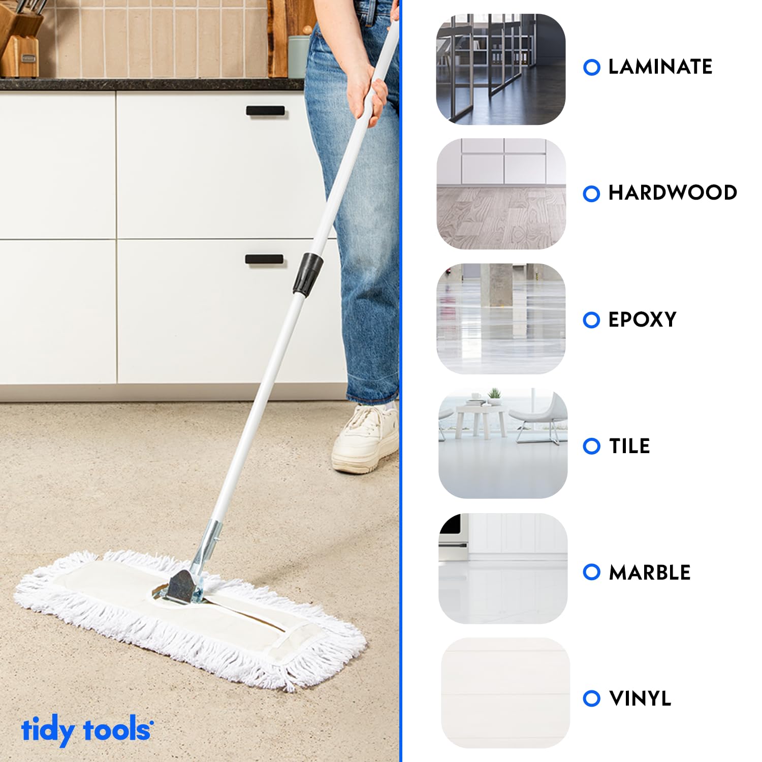 Tidy Tools Commercial Dust Mop & Floor Sweeper – 48 x 5 in. and Cotton Reusable Mop Head Bundle - 2 Mop Sets and 2 Refills
