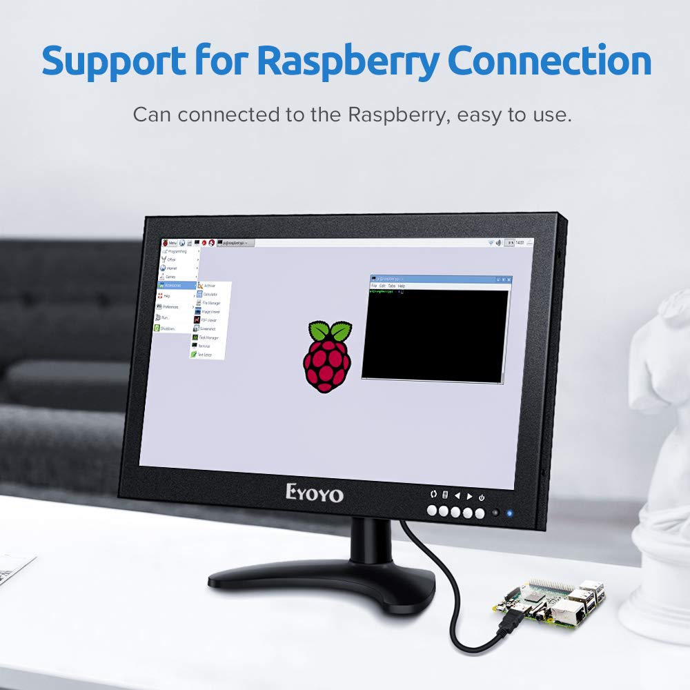 Eyoyo 12'' inch Small HDMI CCTV Monitor, 1366x768 IPS Metal Housing LED Screen W/Wall Bracket&Remote Control with HDMI/VGA/AV/BNC Input Built-in Speakers for PC, Security Camera, Raspberry Pi