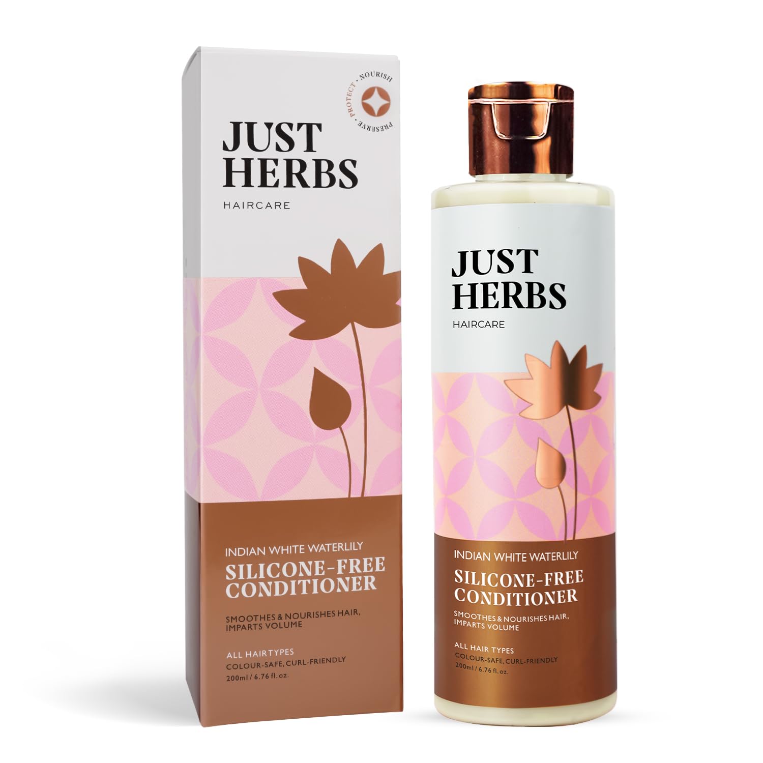 Just Herbs Organic Kumuda Hair Conditioner with White Water Lily & Gotu Kola For Hairfall & Hair Thinning, Silicon & Sulfate Free Conditioner - 6.8 fl.oz.