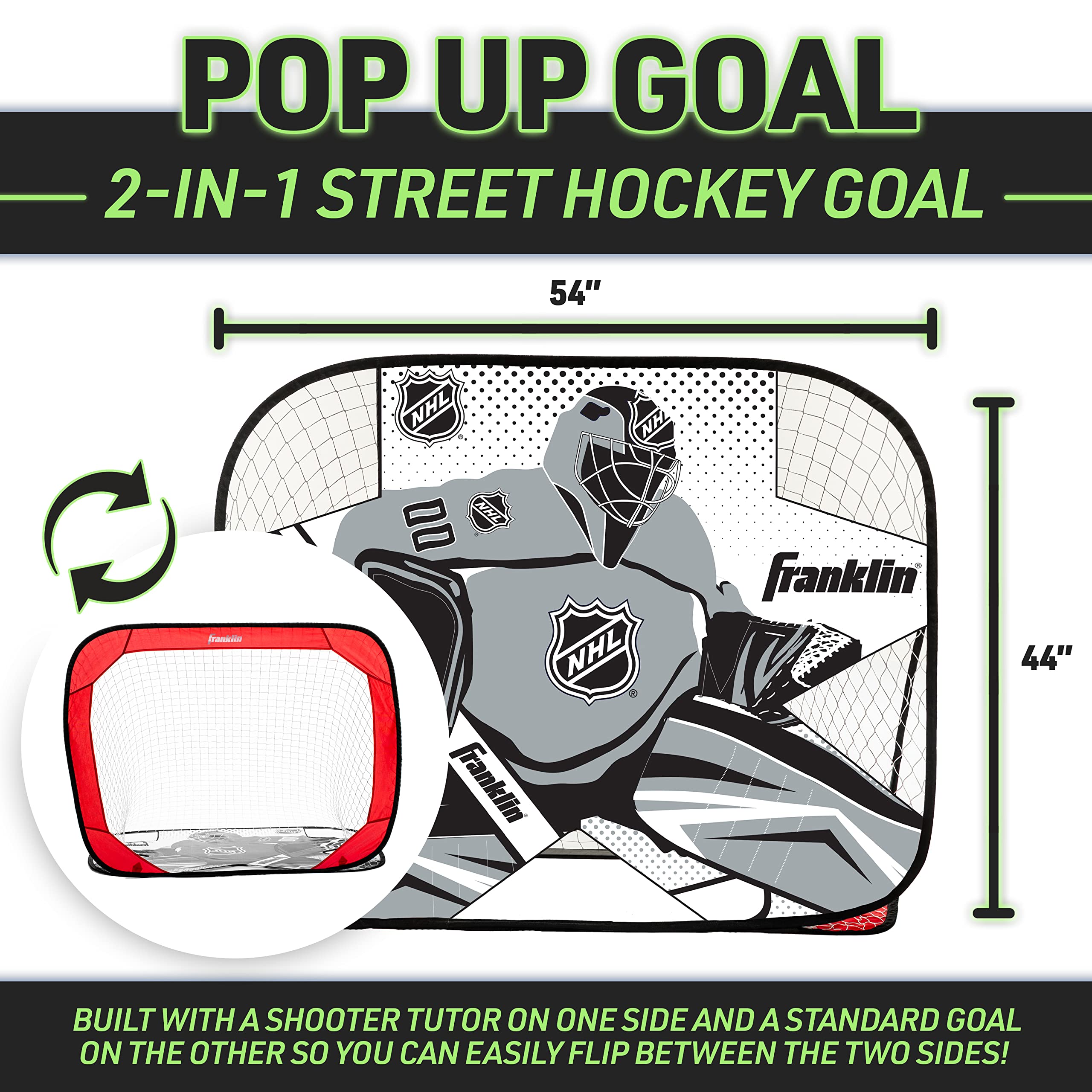 Franklin Sports Kids Portable Street Hockey Goal + Shooter Tutor Set - Pop Up Folding Net with Goalie Target Included - 2-in-1 Goal Set
