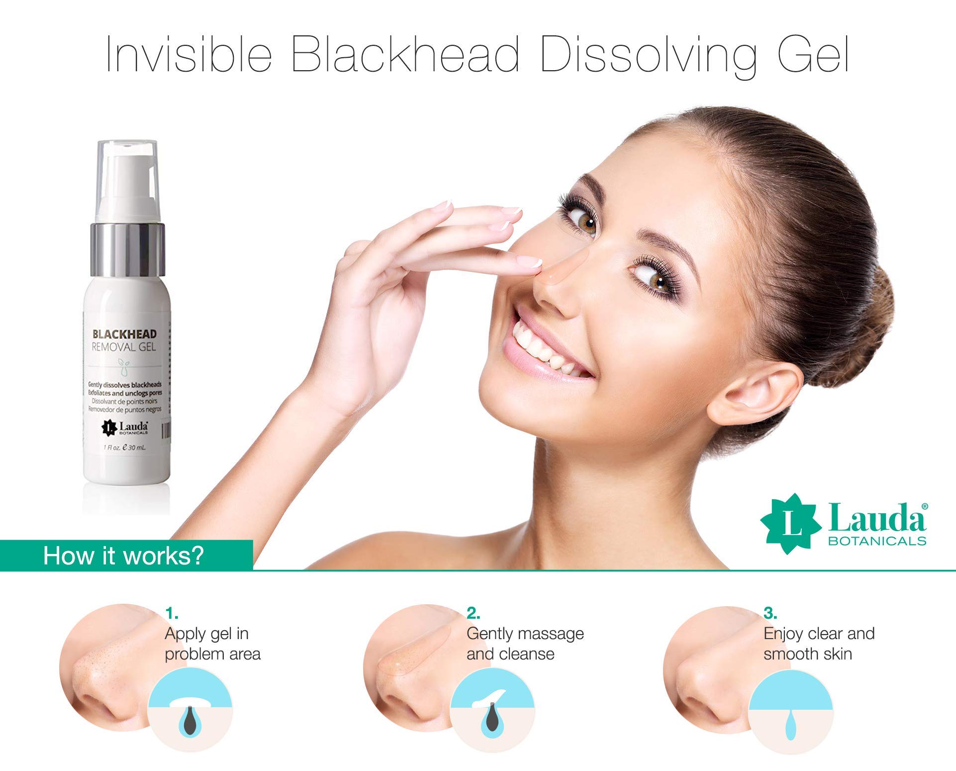 Blackhead Remover Cleanser with Salicylic Acid, Deep Pore Facial Cleanser, Blackhead Eliminator and Dissolving Gel, 1 Ounce by LAUDA BOTANICALS