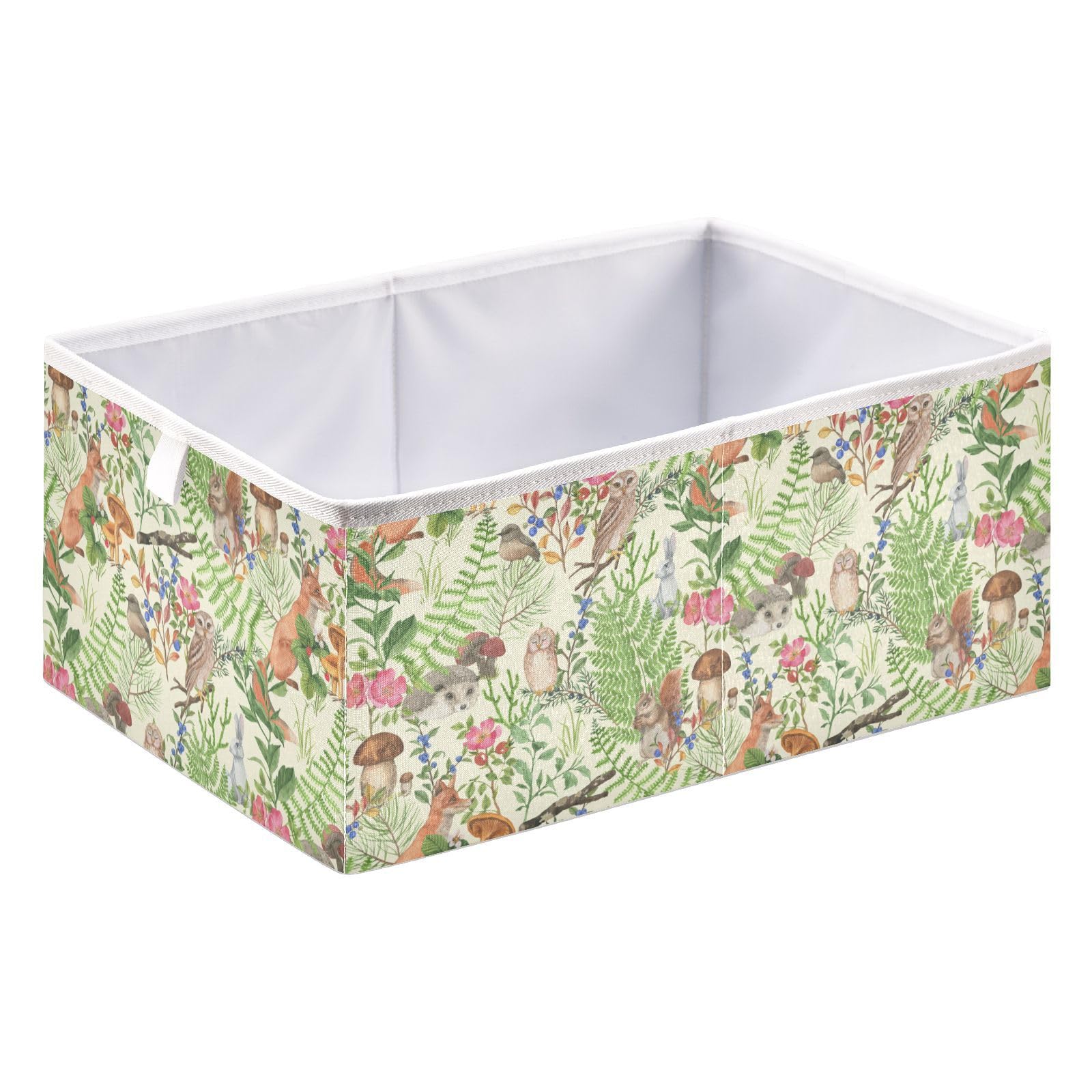 QUGRL Watercolor Forest Animals Storage Bins Organizer Fox Plants Birds Foldable Clothes Storage Basket Box for Shelves Closet Cabinet Office Dorm Bedroom 15.75 x 10.63 x 6.96 in