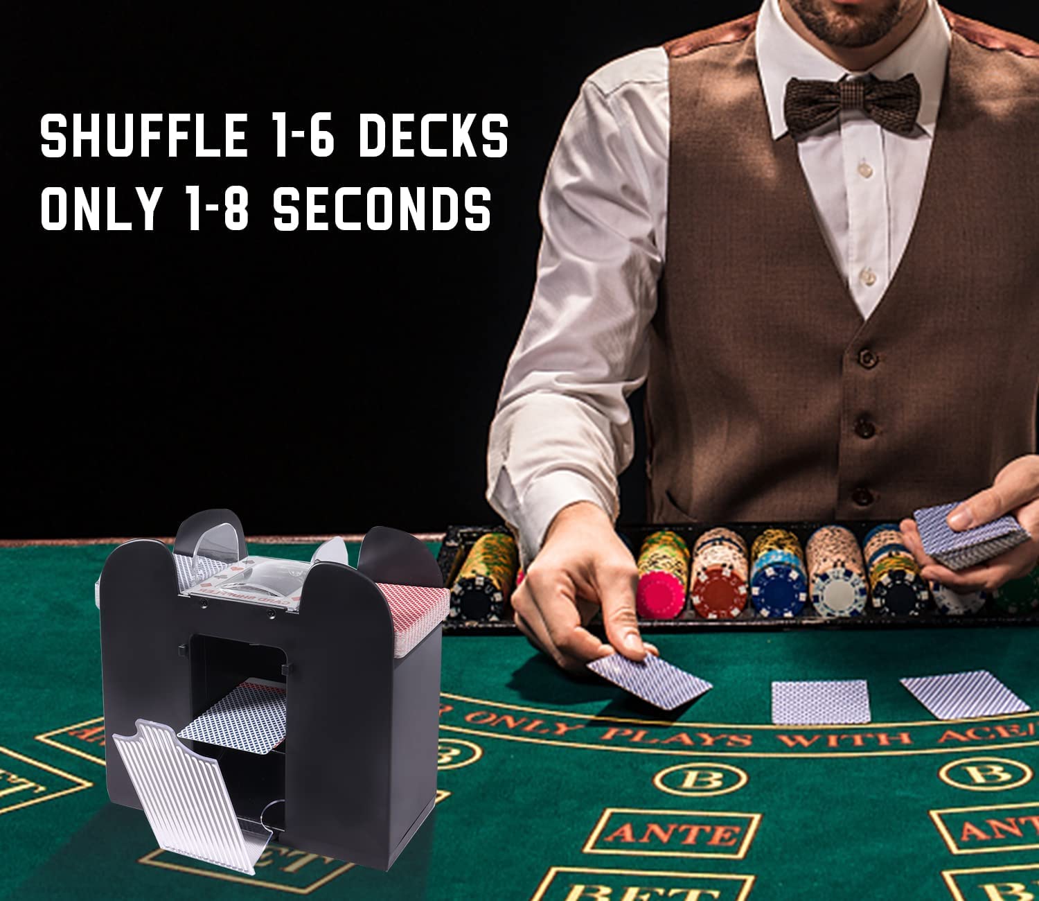 Blackjack Game Combo Set with Blackjack Layout Felt, 6-Deck Automatic Card Shuffler, 6-Deck Dealer Shoe and Discard Holder Tray, 5 Cut Cards. - Great for Family, Casino Game Night
