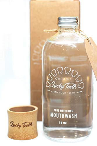 Organic MouthWash - Plus WHITENING - Whitens, Refreshes. Food Grade Peroxide + Essential Oils. Vegan and Cruelty Free. Glass Jar 16 OZ