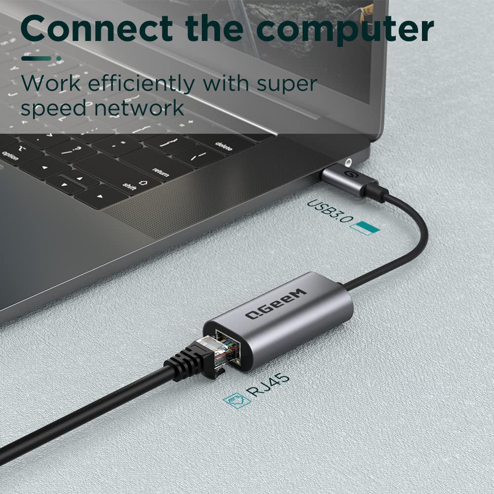 QGeeM USB Ethernet Adapter,USB 3.0 to 10/100/1000 Gigabit Ethernet LAN Network Adapter Compatible for MacBook Air/Pro,Surface Pro,iMac,Vista,Notebook PC with Windows7/8/10, XP