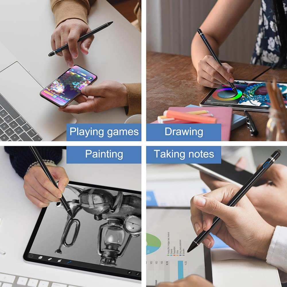 KECOW Active Stylus Compatible with iOS&Android Touch Screen, Digital Pen for iPad, Cellphone&Tablet, Stylus Pen for iPad, iPad Pro/Air/Mini, iPhone, Capacitive Pencil for Handwriting&Drawing, Black