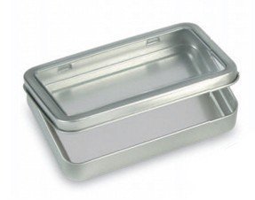 AJIN.C Blank Empty Survival Kit Tin Storage Cases - Rectangular Metal Tin Box with Clear Window Hinged Lid 5.38" x 3.5" x .9" (1 Tin)