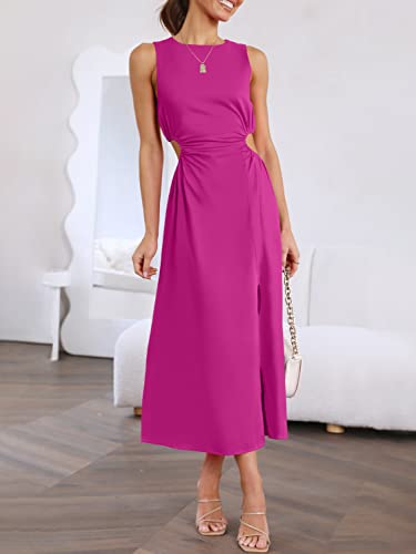 ANRABESS Women's Summer Sleeveless Cutout Maxi Dress Bodycon Slit Beach Wedding Guest Dresses 875meihong-M Rose