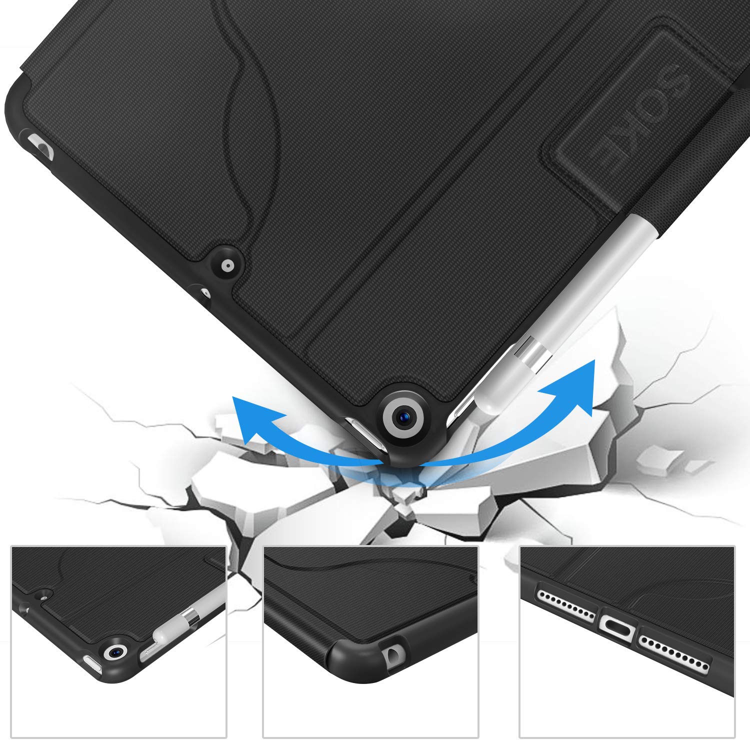 Soke Case - for iPad Air 3 10.5 Inch 2019 3rd Generation,[Luxury Series] Extra Protective But Slim Cover with Pencil Holder and Strong Magnetic, 5 Convenient Stand Angles, Auto Sleep/Wake - Black