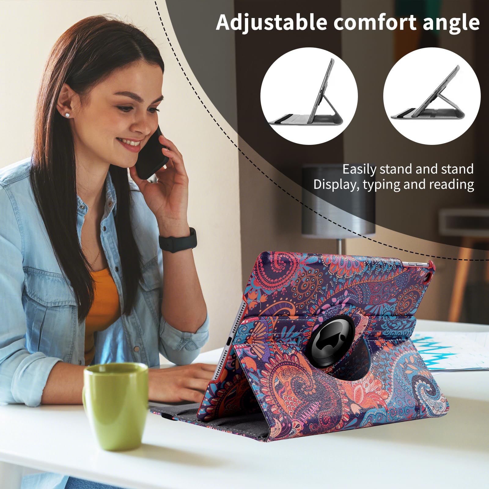 iPad Case Fit 2018/2017 iPad 9.7 6th/5th Generation - 360 Degree Rotating iPad Air Case Cover with Auto Wake/Sleep Compatible with Apple iPad 9.7 Inch 2018/2017 (National Wind)