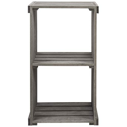 MyGift Dark Gray Solid Wood Small End Table Side Table, 2 Tier Crate Design Nightstand Storage Display Shelf Organizer Accent Furniture
