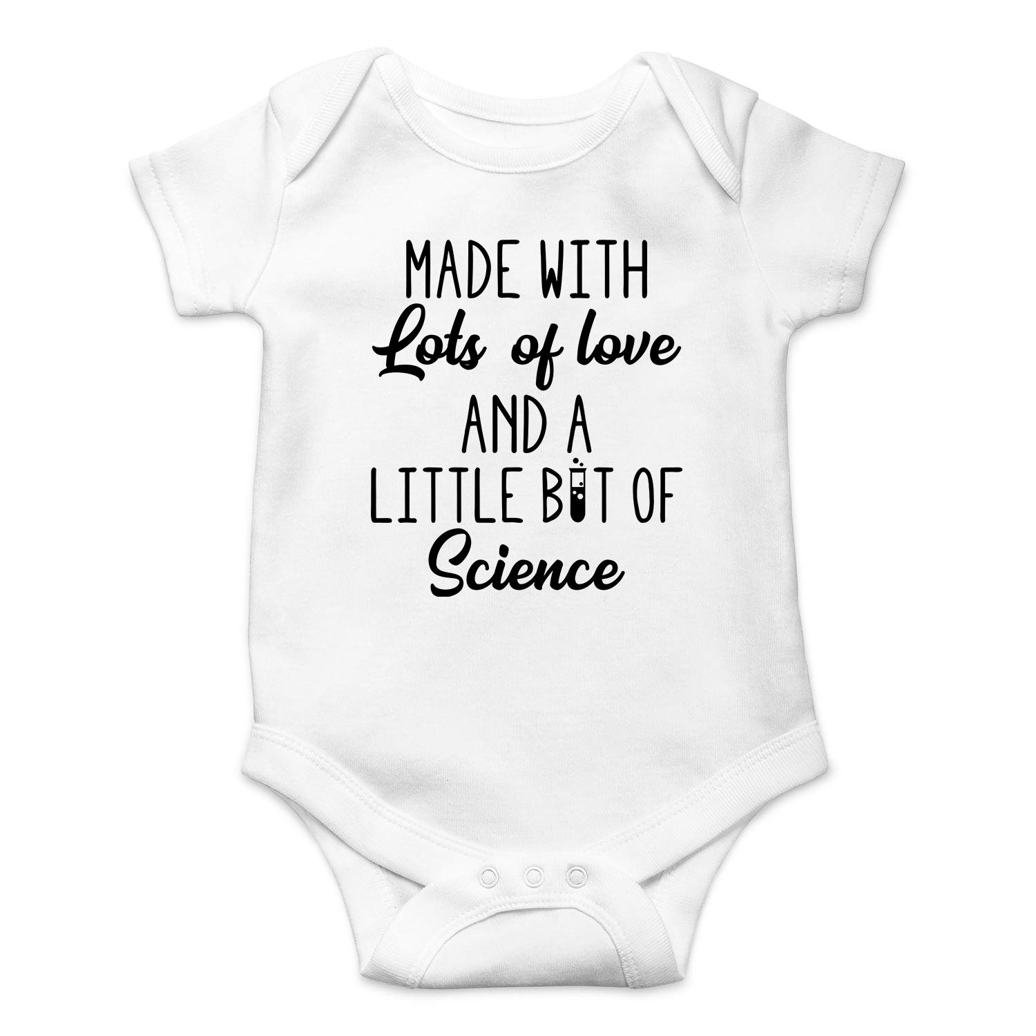 Made With Lots Of Love And A Little Bit Of Science - Funny Baby Essentials Bodysuit Romper (Newborn, White)